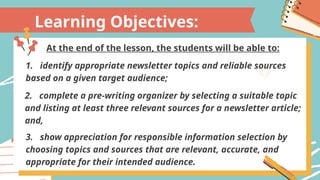 Pre-Writing in Newsletter Writing: A Demo | PPTX