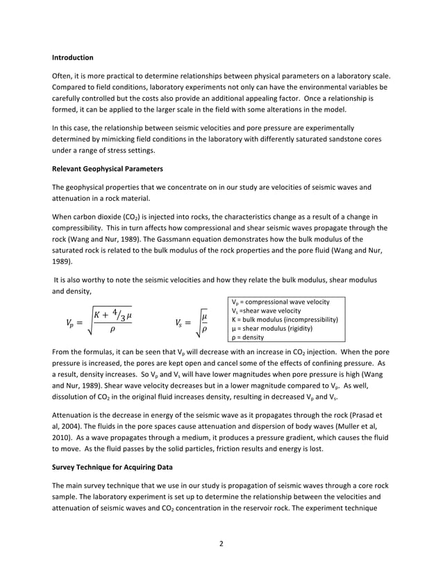 Team CO2 - Estimating Seismic Velocities and Attenuations of CO2 Saturated Sandstones | PDF ...