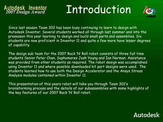 Team 302 CAD Team - Autodesk Design Award | PPT | Robotics | Technology ...