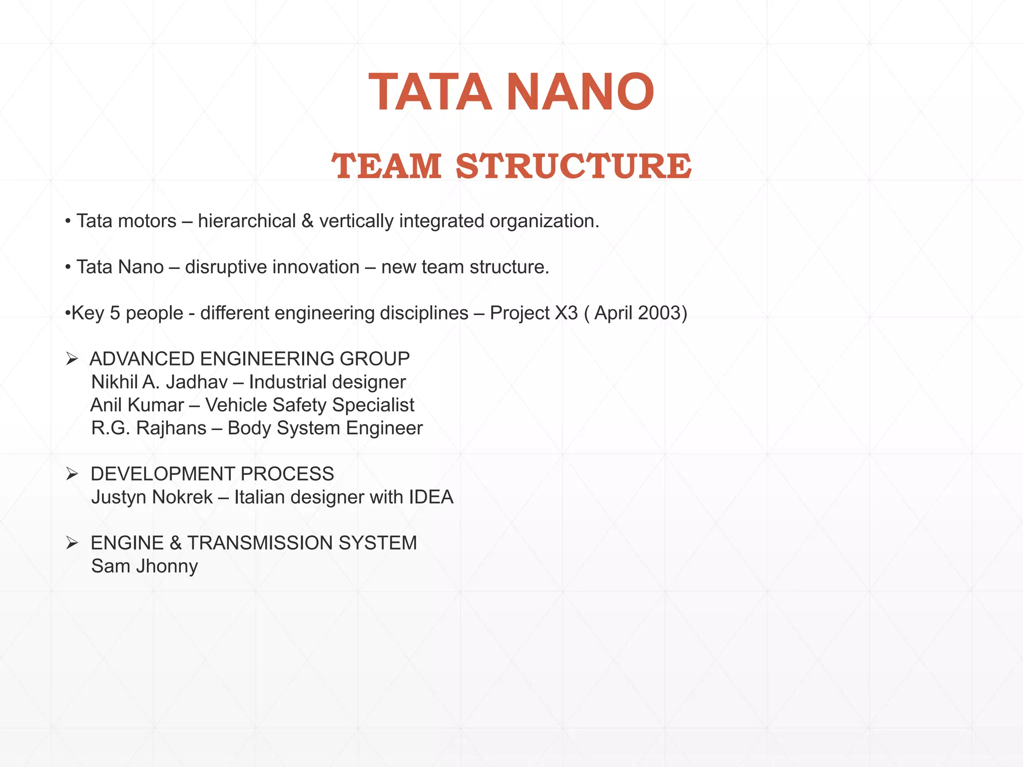 Team structures-Tata nano | PPTX