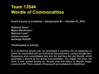 Team 13544 wordle of commonalities | PPTX