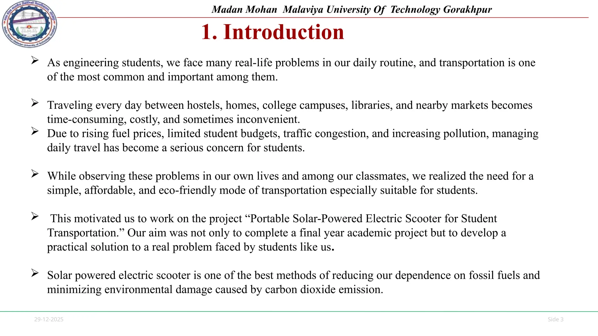 Design and fabrication of solar powered electric scooter | PPTX
