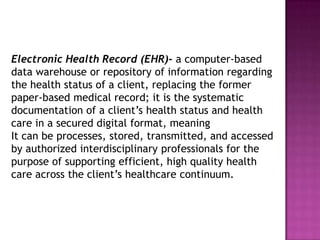 Computer Information Systems and the Electronic Health Record | PPT