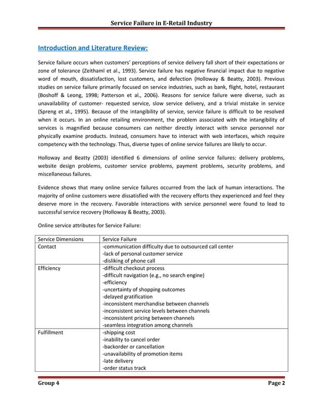 service failure in e-retail industry | DOC