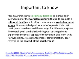 Team Awareness Team Resilience: Evidence-based background | PPTX