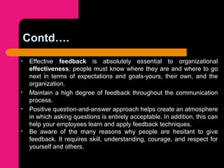 COMMUNICATION PROCESS; COMMUNICATION EFFECTIVENESS & FEEDBACK | PPT