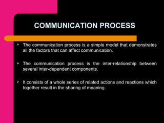 COMMUNICATION PROCESS; COMMUNICATION EFFECTIVENESS & FEEDBACK | PPT