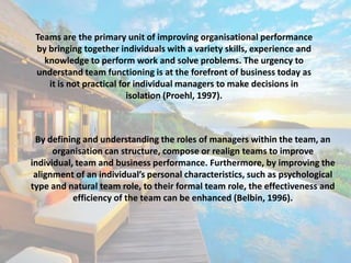 Teambuilding - Meredith Belbin framework and application | PPT