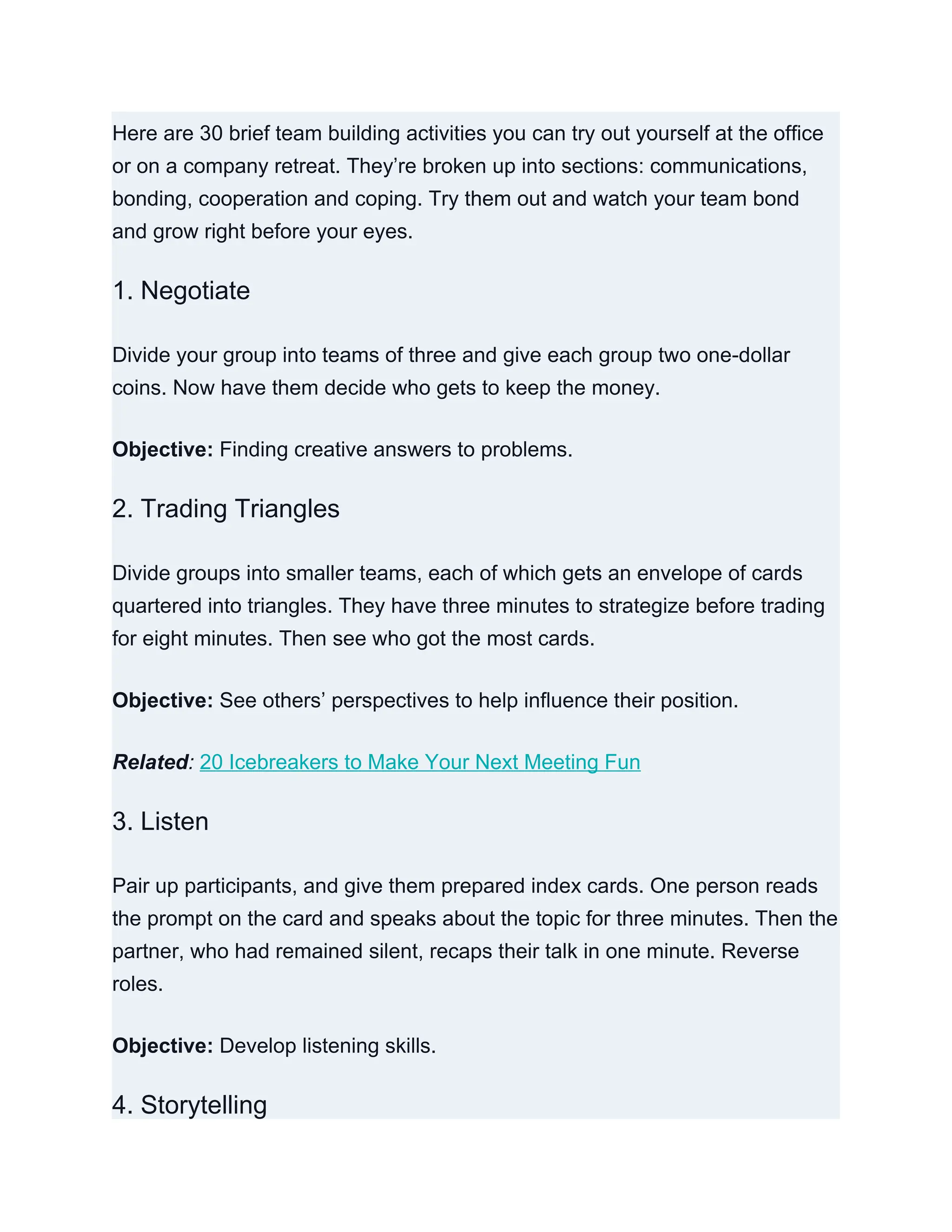 Team Building Activity document for teams | DOCX