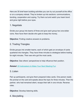 Team Building Activity document for teams | DOCX