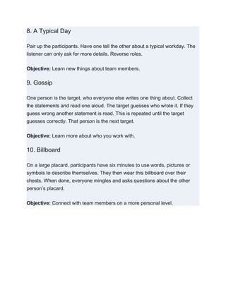 Team Building Activity document for teams | DOCX