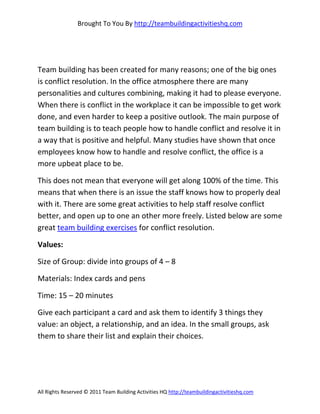 Team building exercises for conflict resolution | PDF