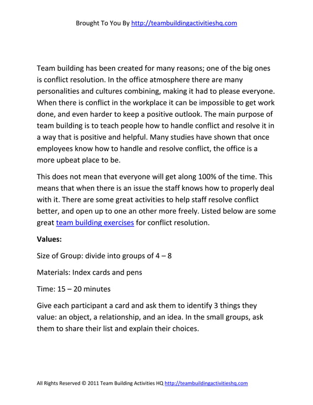 Team building exercises for conflict resolution | PDF