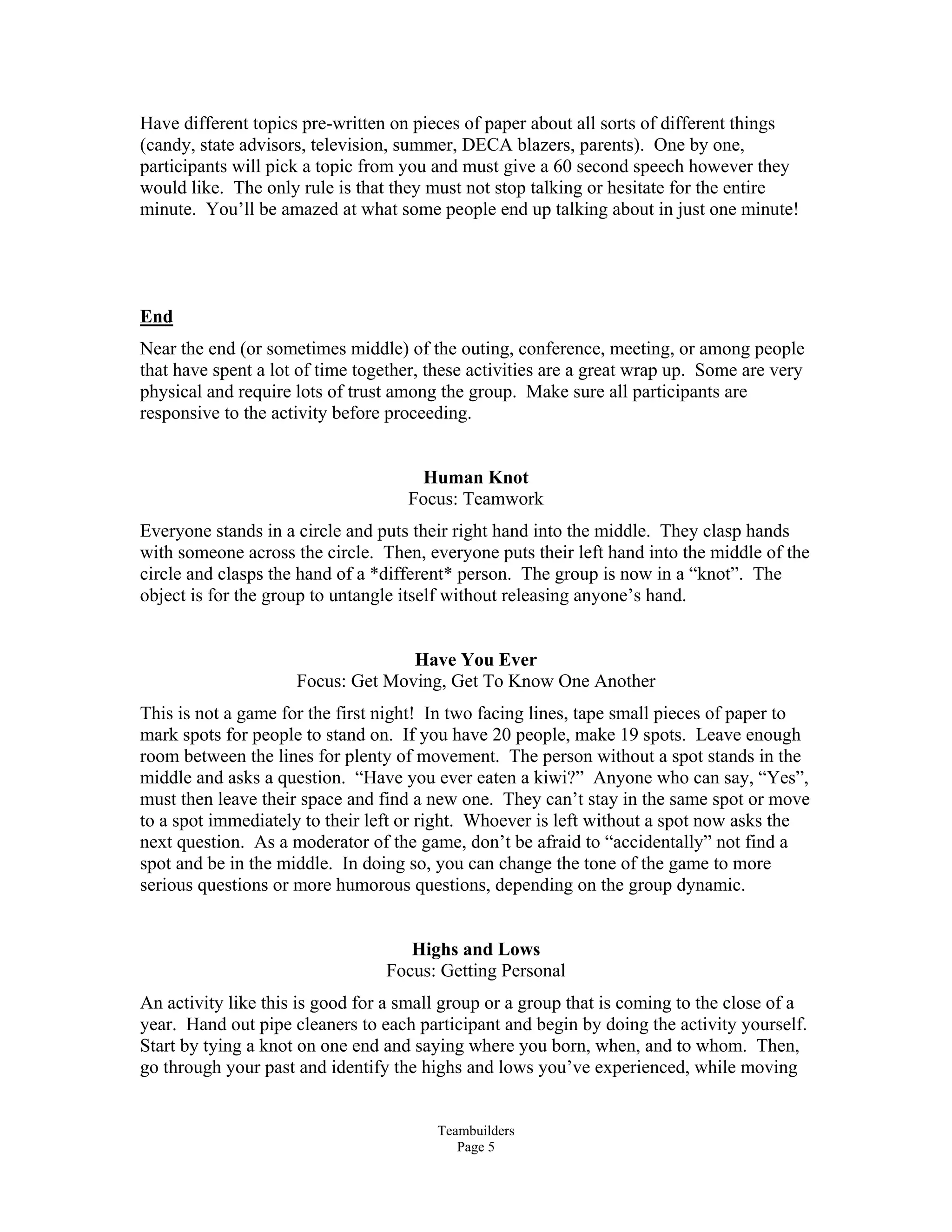 Team Building Games Outbound Training | PDF