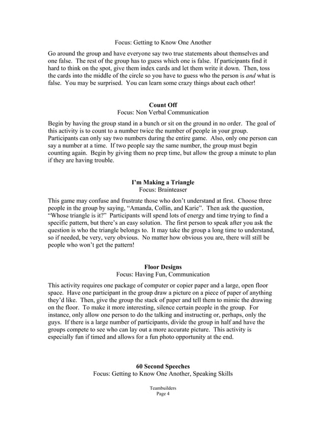 Team Building Games Outbound Training | PDF | Drawing and Sketching ...