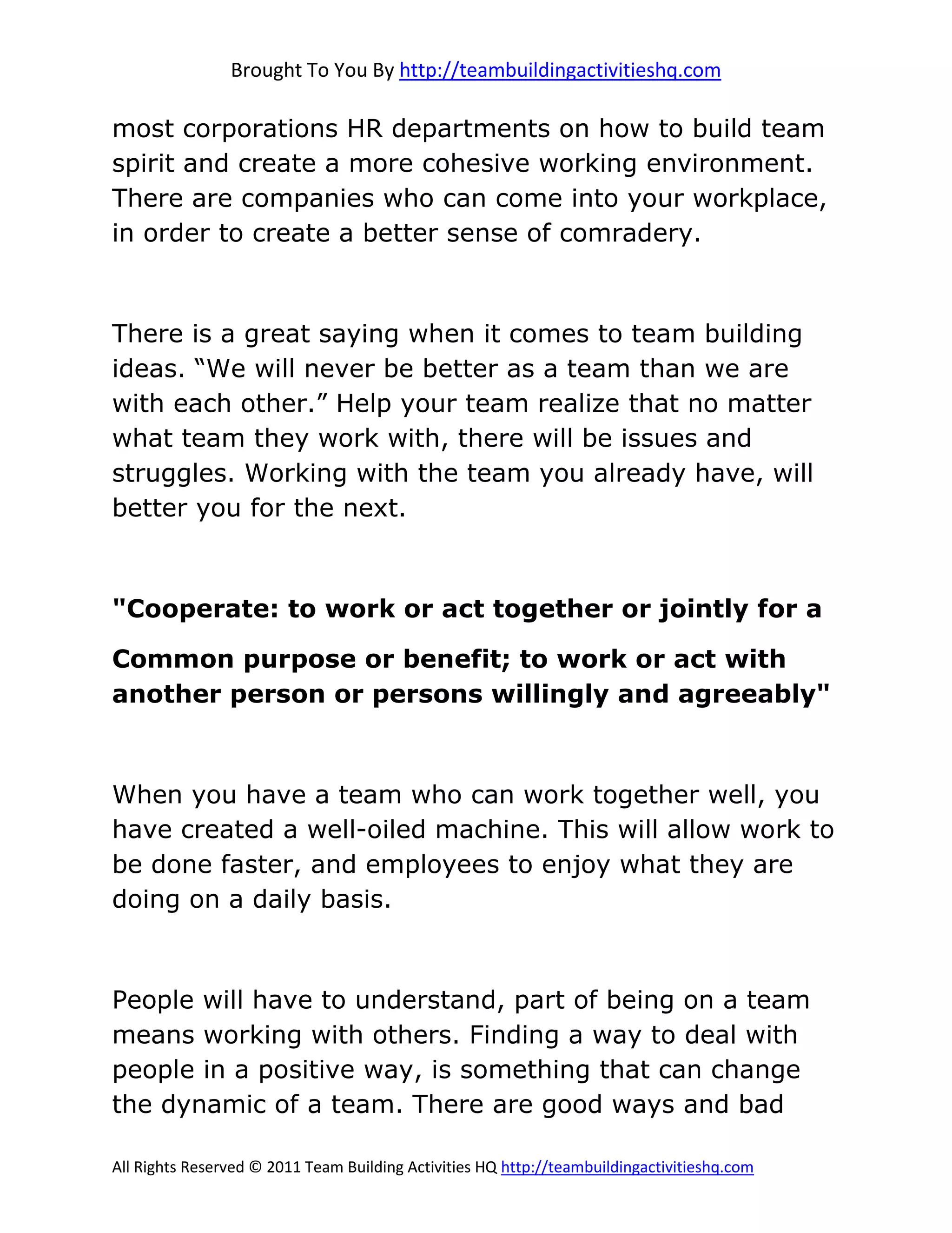 Team building ideas wheather you are the leader of a team building | PDF