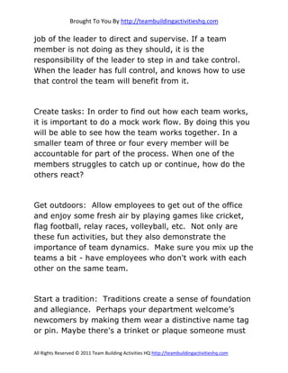 Team building ideas wheather you are the leader of a team building | PDF