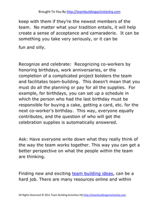 Team building ideas wheather you are the leader of a team building | PDF