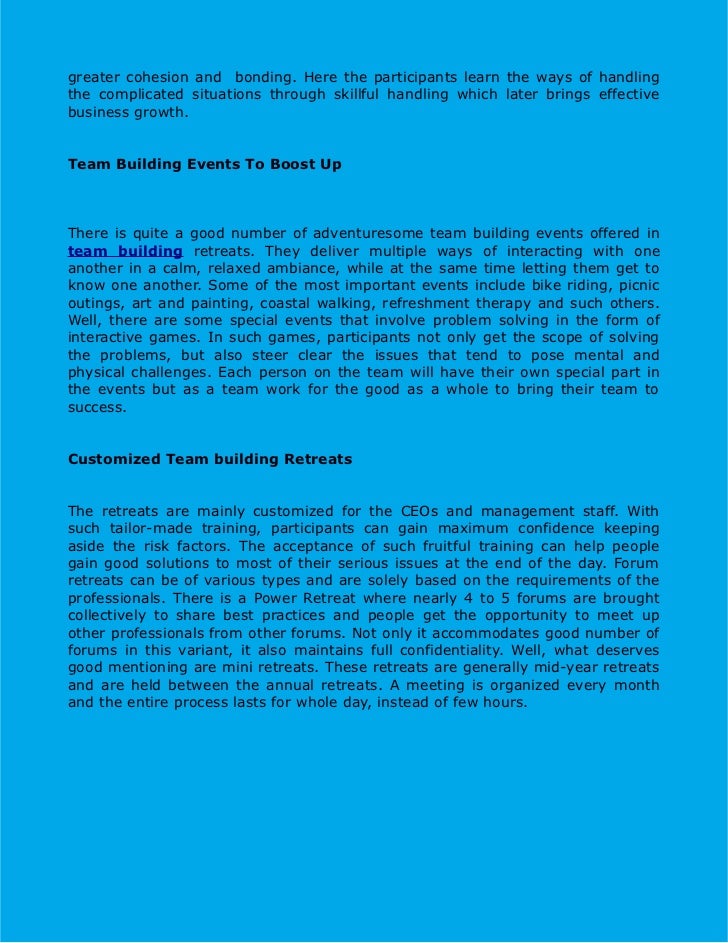Team Building Retreats And Training Program To Enhance The Professional ...
