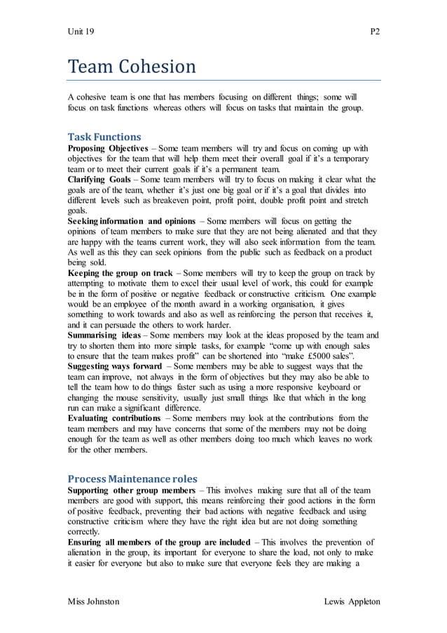 Team cohesion | DOCX | Business | Business and Finance