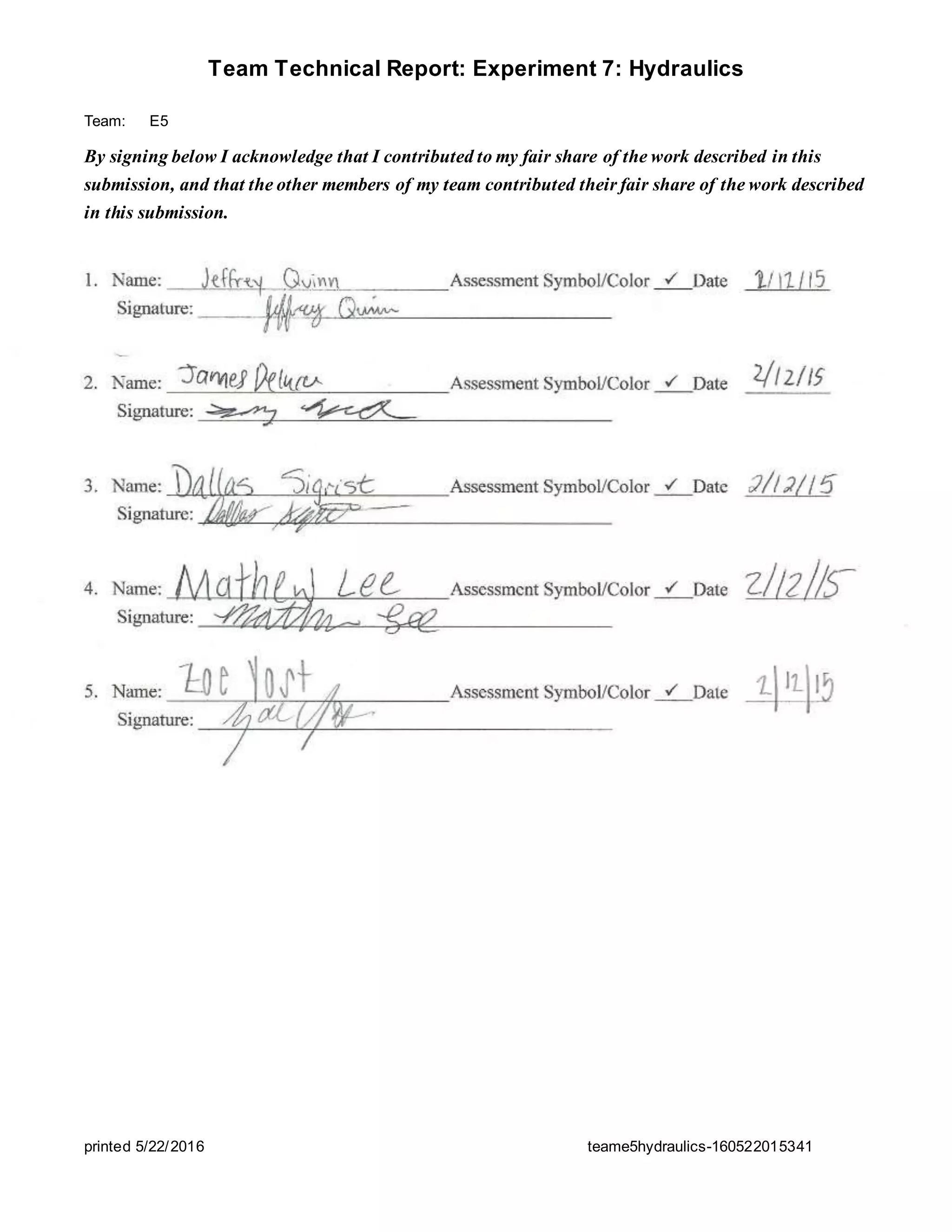 Hydraulics Team Full-Technical Lab Report | DOCX