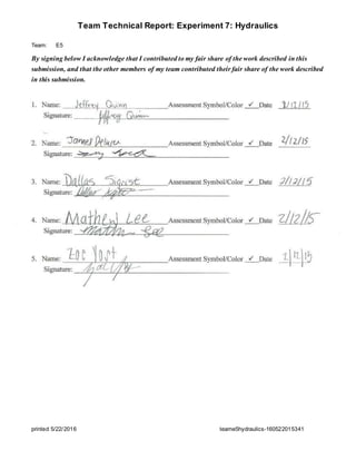 Hydraulics Team Full-Technical Lab Report | DOCX