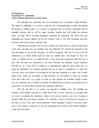 Hydraulics Team Full-Technical Lab Report | DOCX