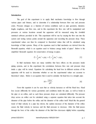 Hydraulics Team Full-Technical Lab Report | DOCX