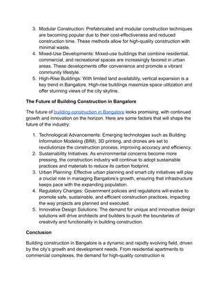 A Comprehensive Guide to Building Construction in Bangalore | PDF
