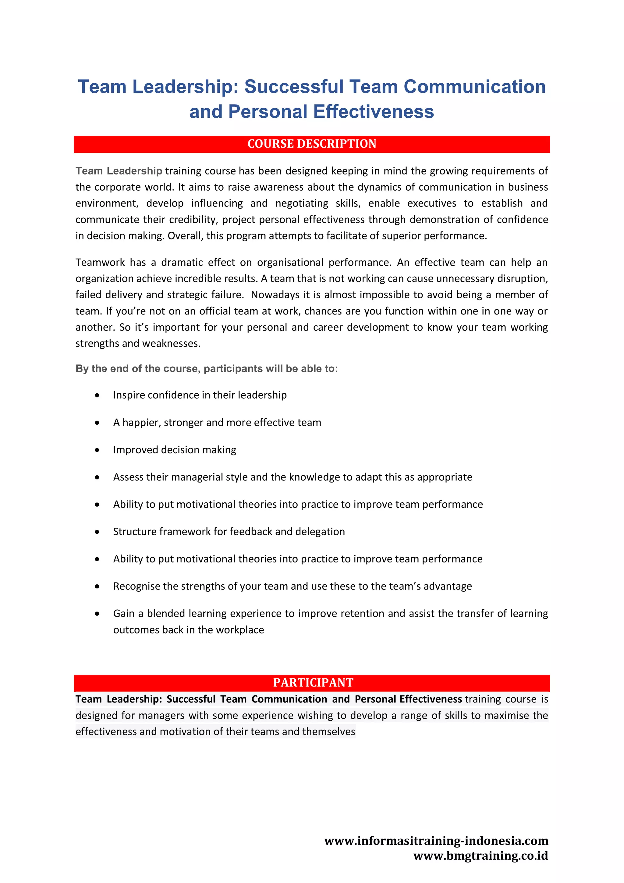 Training Team leadership : successful team communication and personal ...