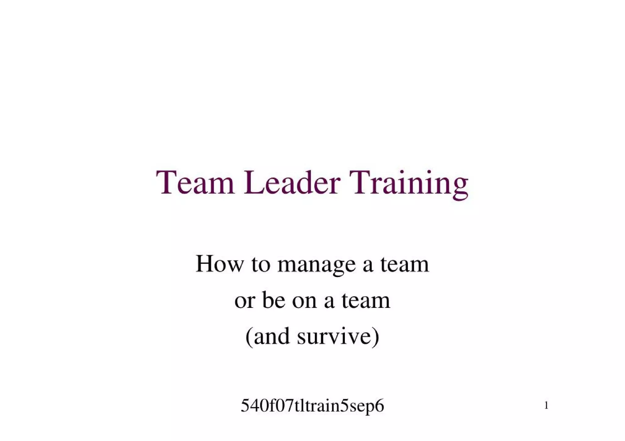 Team Leader Training | PDF
