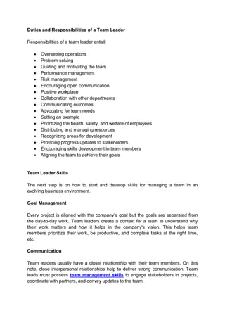 Team Management Responsibilities of a Good Leader | PDF