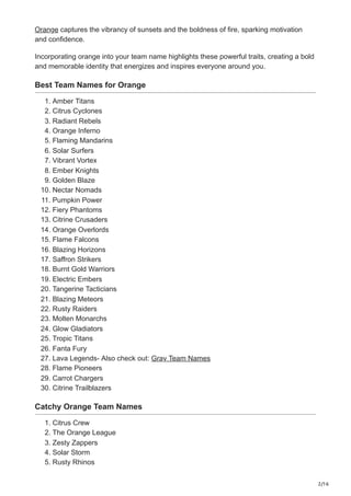 540 Vibrant Orange Team Names to Inspire Your Crew | PDF