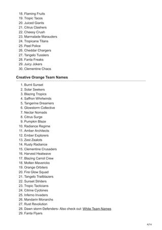 540 Vibrant Orange Team Names to Inspire Your Crew | PDF