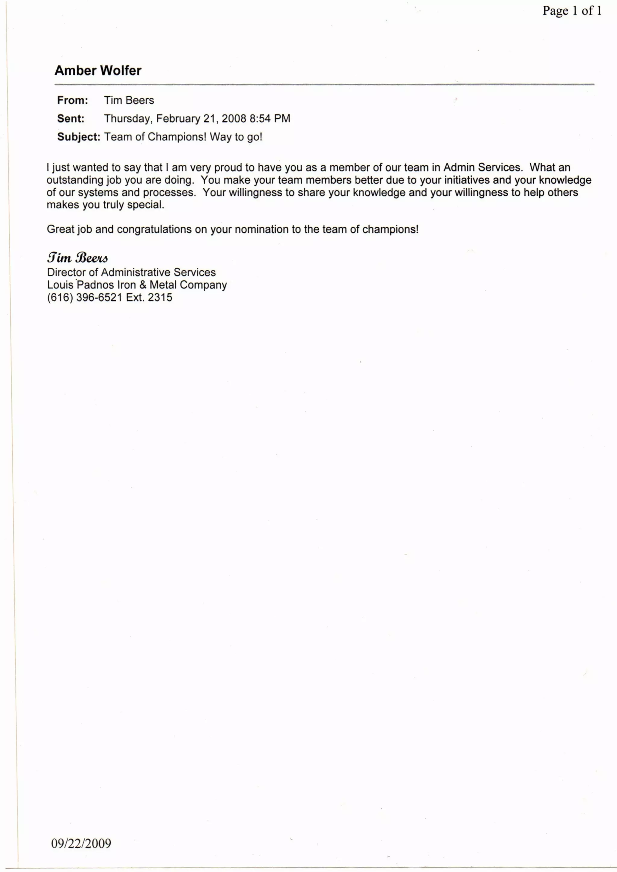 Team of Champions Award and Letter | PDF