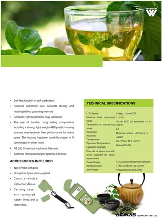 Tea Moisture Meter by ACMAS Technologies Pvt Ltd. | PDF