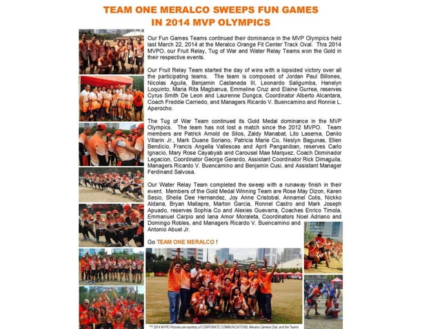 Team One MERALCO Medalists in MVPO 2014 Part 2 | PPT