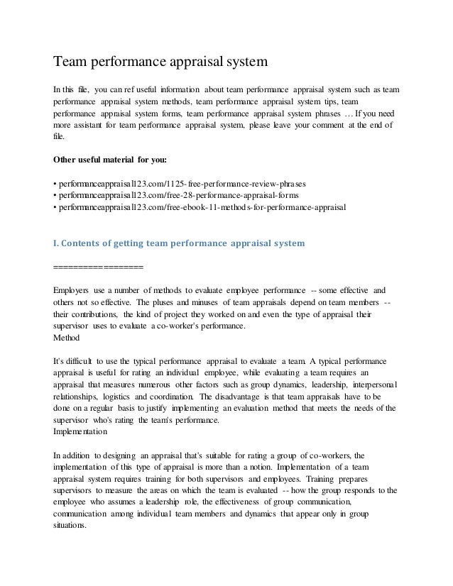 Team Performance Appraisal System Team Performance Appraisal System