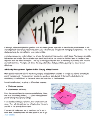 Priority Management System – More Than Managing Your Time | PDF