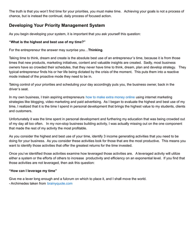 Priority Management System – More Than Managing Your Time | PDF