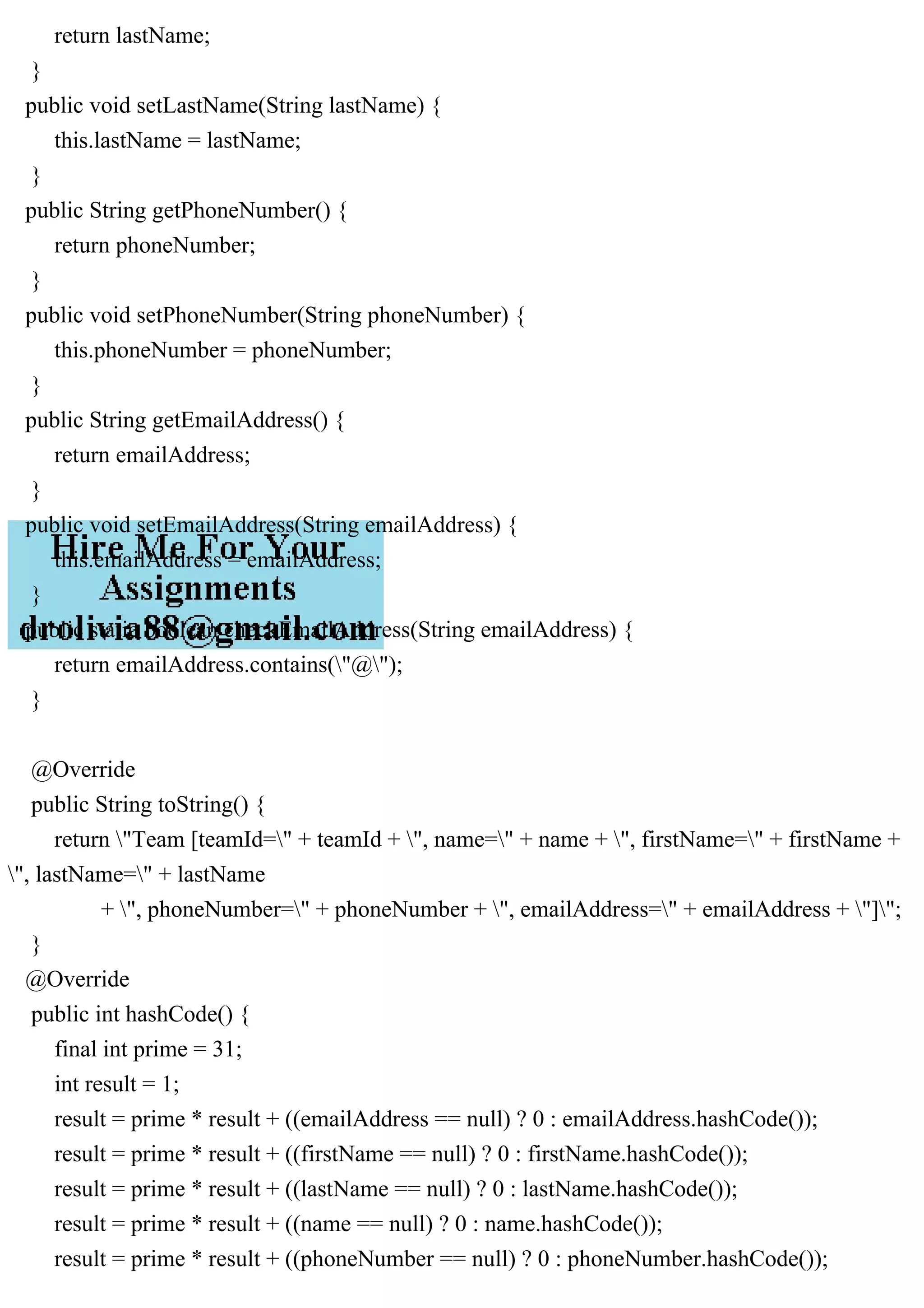 Team public class Team { private String teamId; priva.pdf