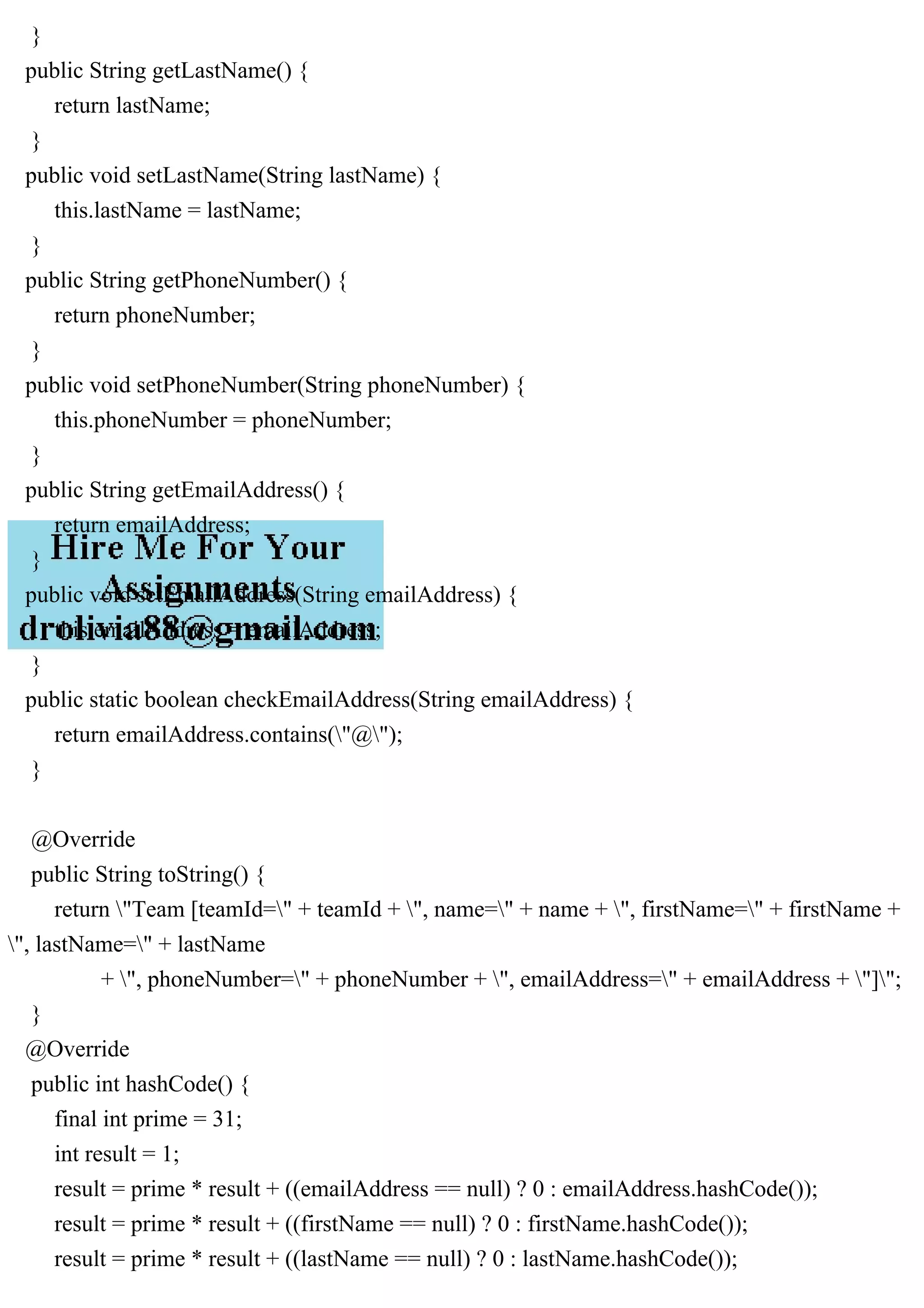 Team public class Team { private String teamId; priva.pdf