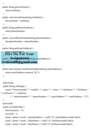 Team public class Team { private String teamId; priva.pdf