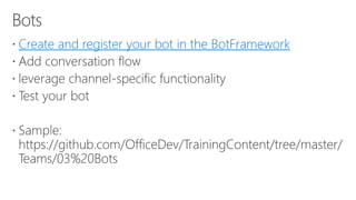 MSNetWork 7 - Microsoft Teams Extensibility - bots, connectors, tabs | PPT