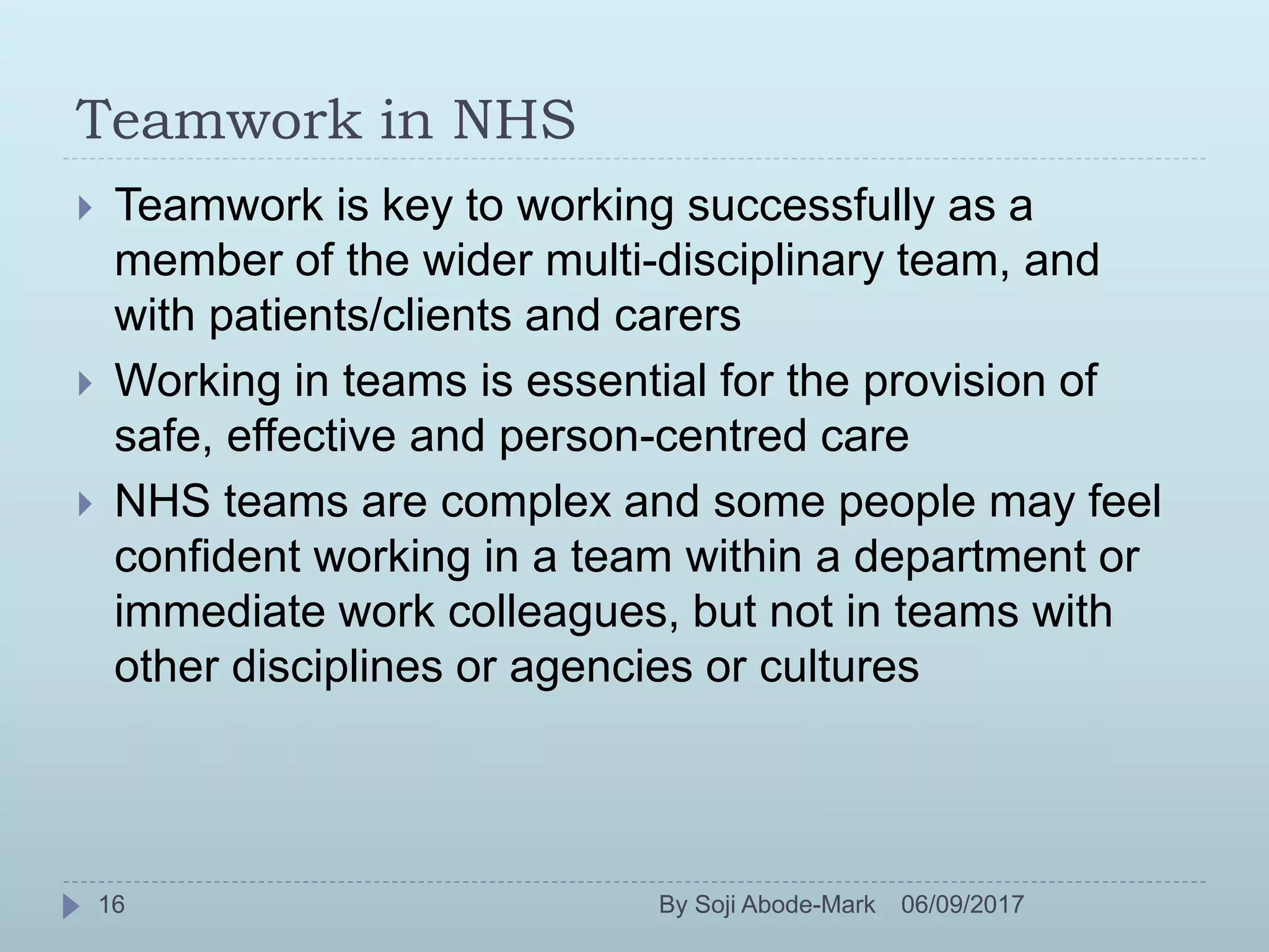 Teams teamwork and teambuilding in nhs | PPTX