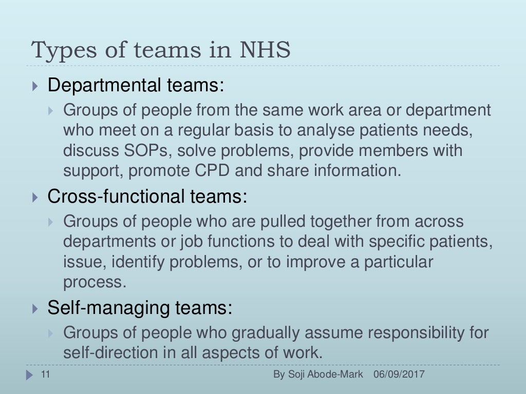 Teams teamwork and teambuilding in nhs