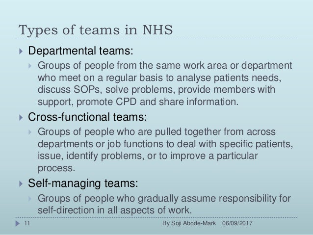 Teams teamwork and teambuilding in nhs