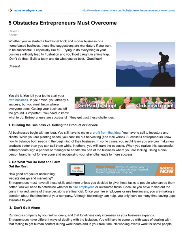 5 OBSTACLES ENTREPRENEURS MUST OVERCOME | PDF