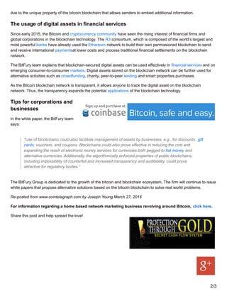 BITFURY EXPLAINS HOW TO SECURELY STORE AND TRANSFER DIGITAL ASSETS ON THE BITCOIN BLOCKCHAIN | PDF