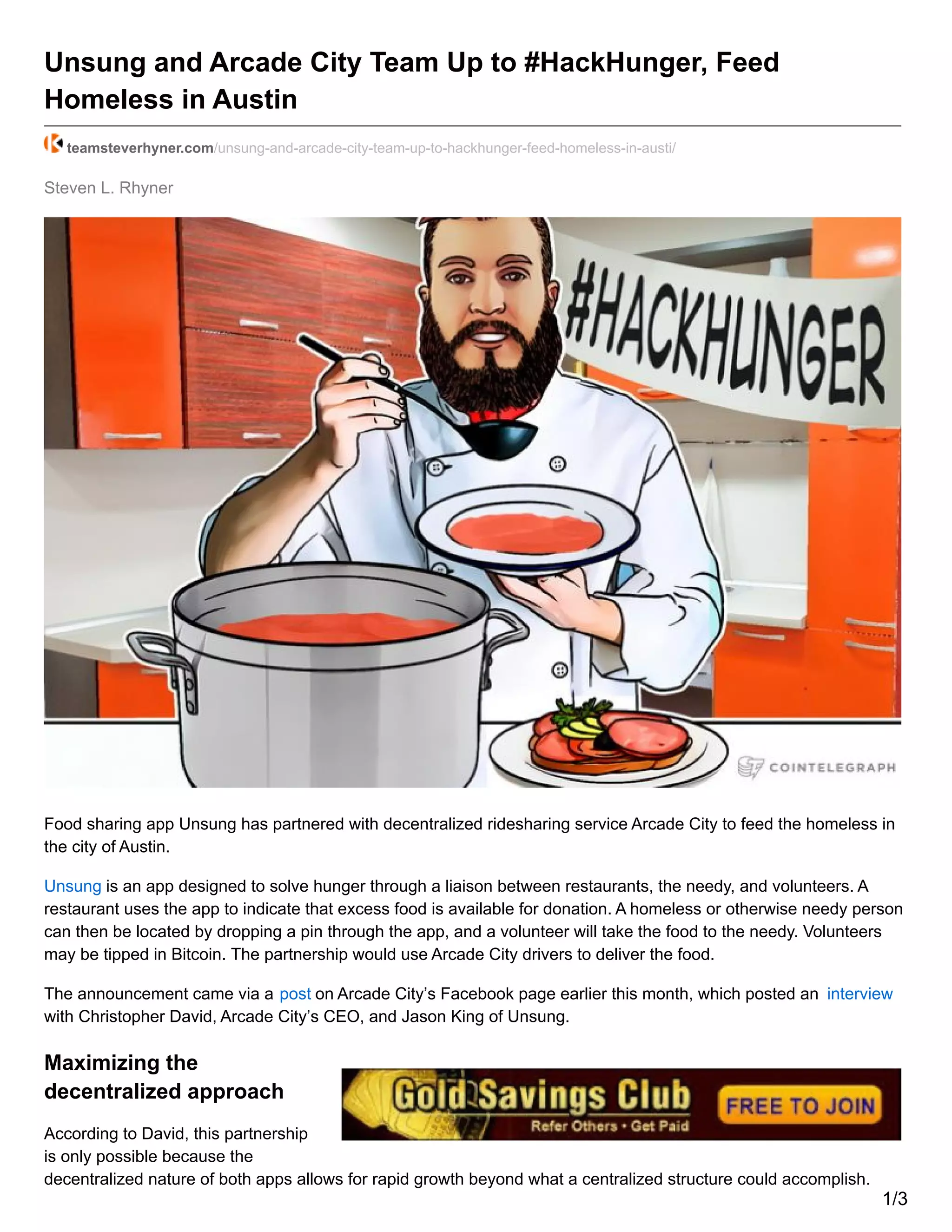 UNSUNG AND ARCADE CITY TEAM UP TO #HACKHUNGER, FEED HOMELESS IN AUSTIN ...